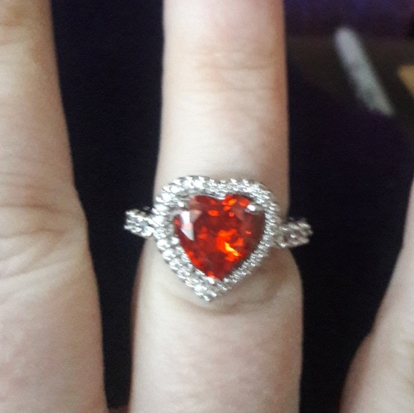Jewelry | 925 Sterling Silver Red Heart Cz Ring | Poshmark